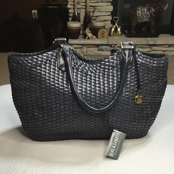 Brahmin | Bags | Brahmin Large Raffia Leather Tote | Poshmark